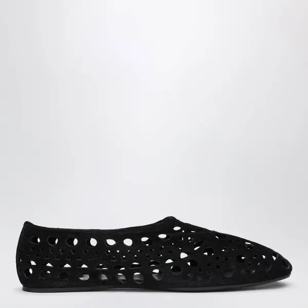 Alaïa Perforated Suede Slippers - Black