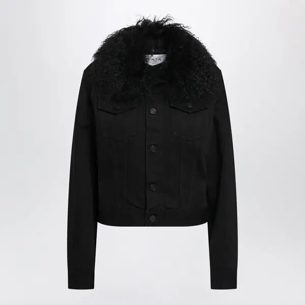 Alaïa Curly Faux Fur Collar Denim Mini Jacket - Black