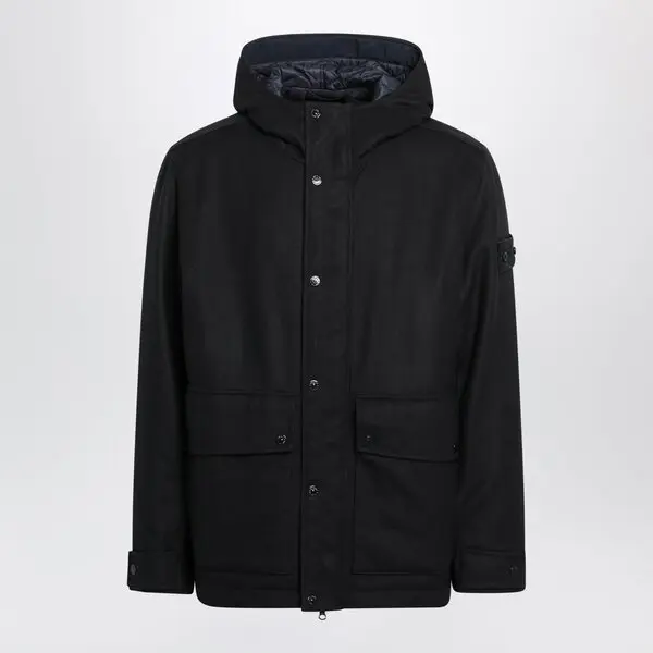 Stone Island Hooded Wool-blend Jacket - Blue