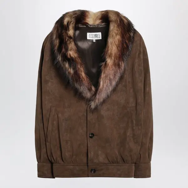 MAISON MARGIELA Suede-effect Jacket With Faux Fur Collar - Brown