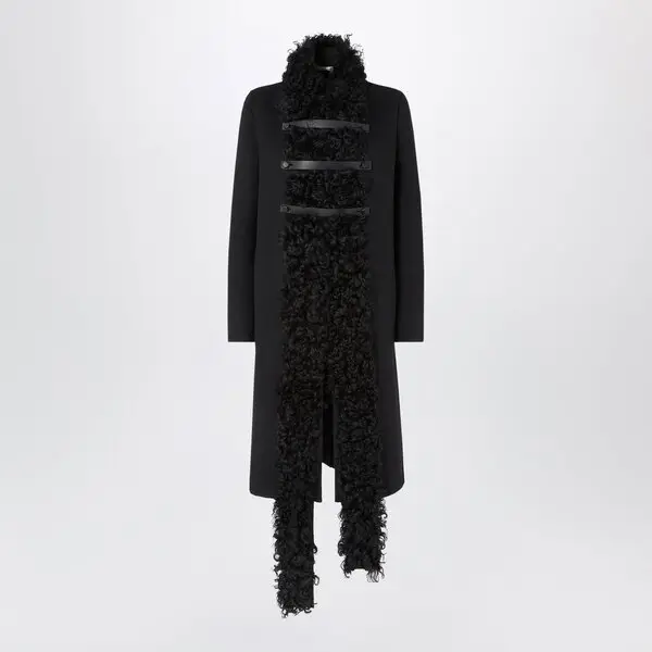 Fendi Midi Coat In Wool And Sheepskin - Black