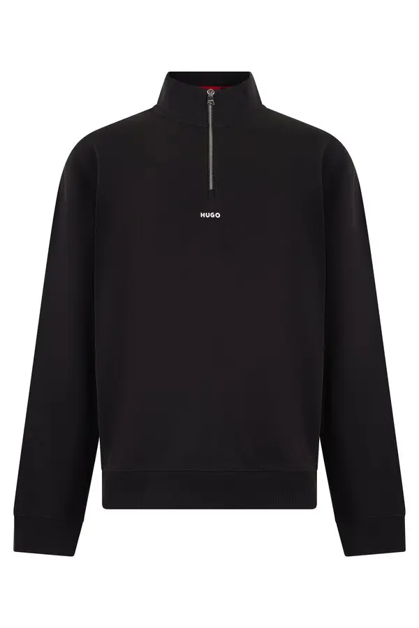 BOSS Zip-collar Cotton Sweater - Black