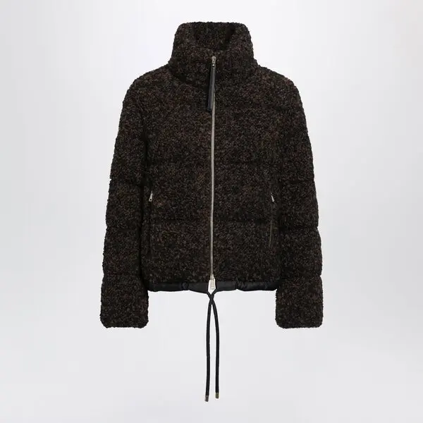 Moncler Bouclé Mini Jacket With Contrast Trim - Brown