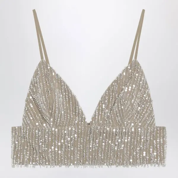 AMI Paris Cropped Sequin Mini Top - Beige