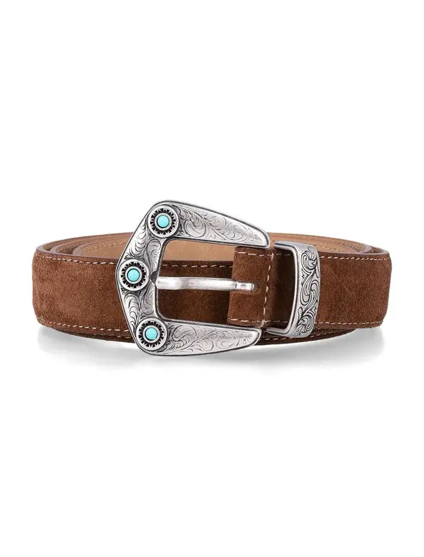 MANCINI 1979 Western-style Leather Belt With Ornate Buckle - Cuoio