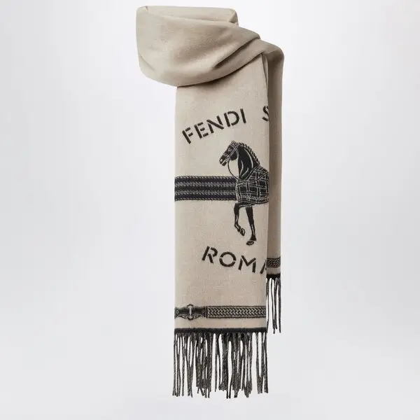 Fendi Dove Grey Selleria Wool And Cashmere Scarf