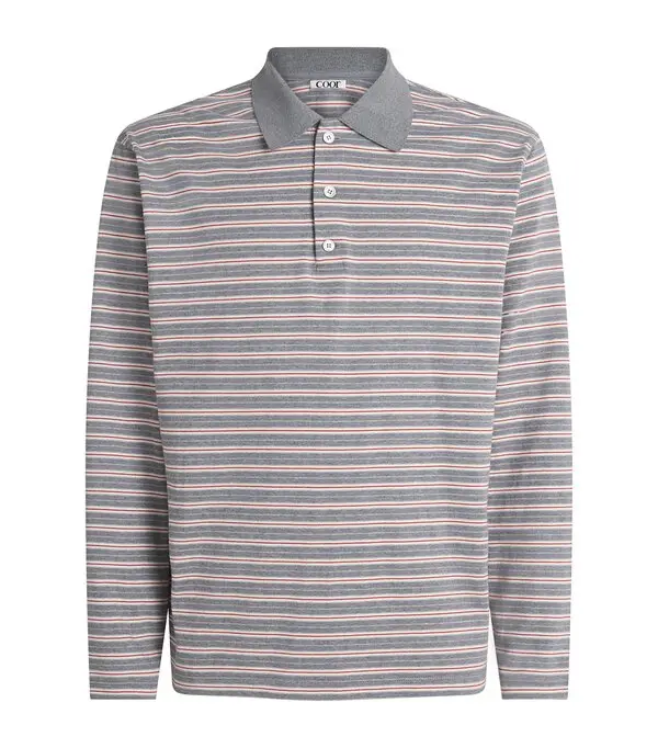 COOR Stripe Long-sleeve Polo Shirt - Grey