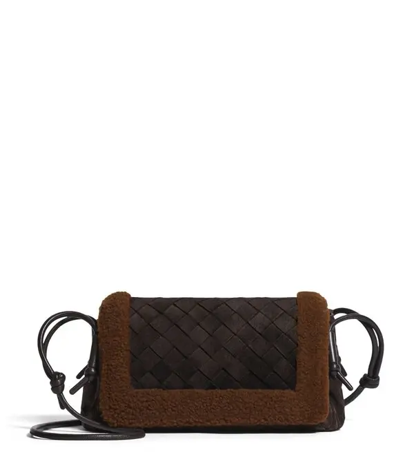 Bottega Veneta Shearling Notturno Flap Cross-body Bag - Grey