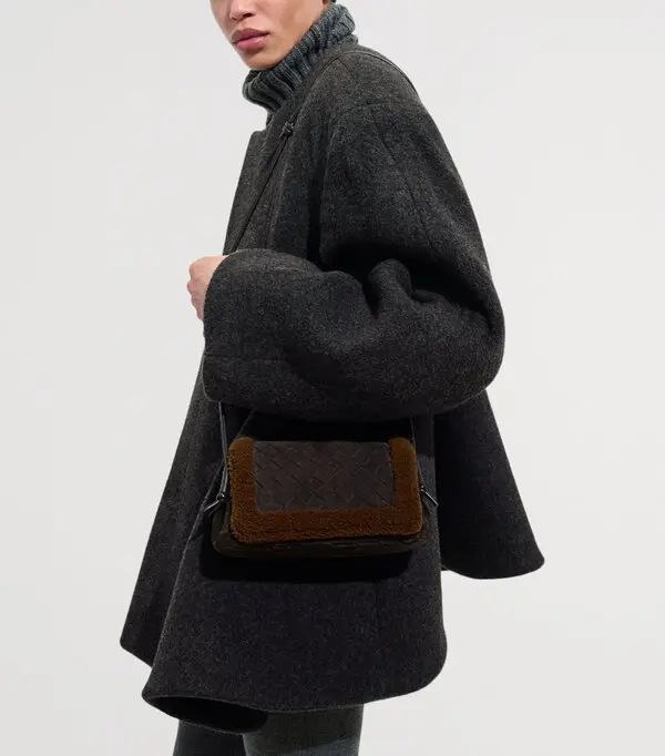 Bottega Veneta Shearling Notturno Flap Cross-body Bag - Grey