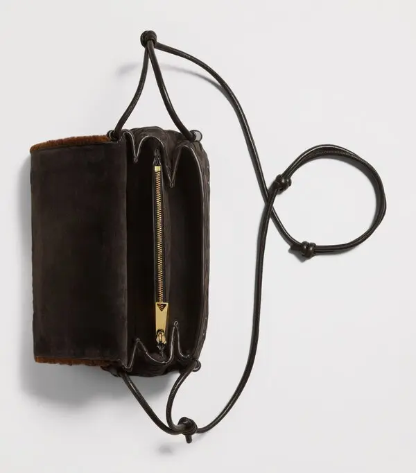 Bottega Veneta Shearling Notturno Flap Cross-body Bag - Grey
