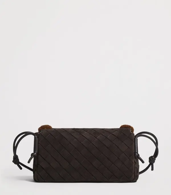 Bottega Veneta Shearling Notturno Flap Cross-body Bag - Grey
