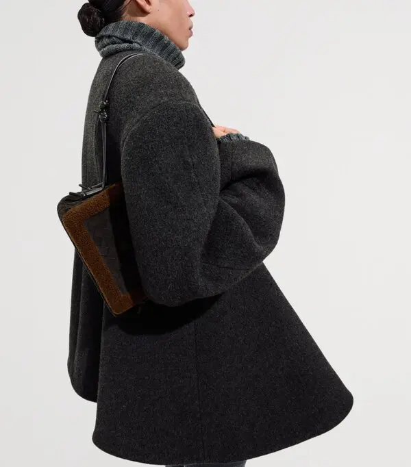 Bottega Veneta Shearling Notturno Flap Cross-body Bag - Grey