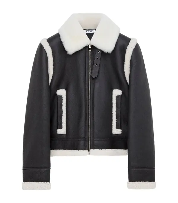 Loewe Lambskin Shearling-trim Aviator Jacket - Black