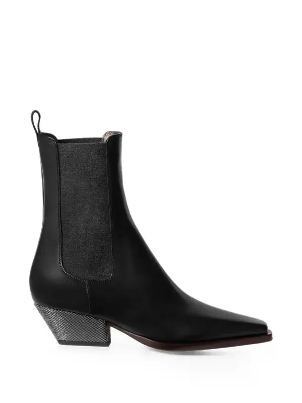 Brunello Cucinelli Embellished-heel Leather Ankle Boots