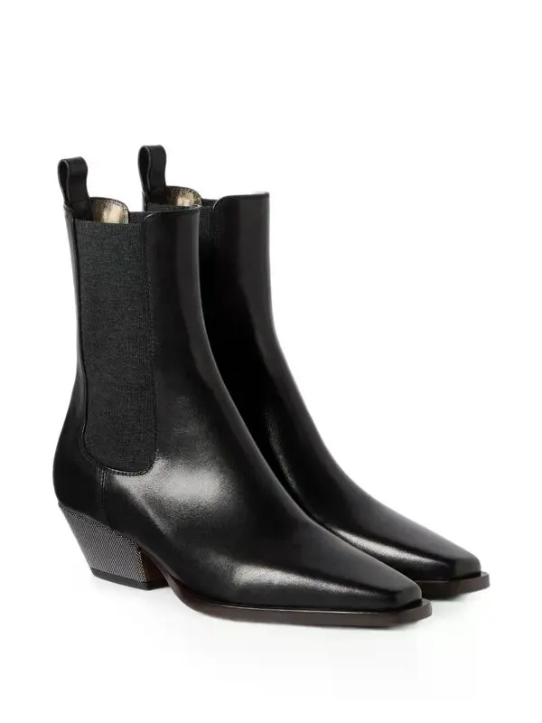 Brunello Cucinelli Embellished-heel Leather Ankle Boots