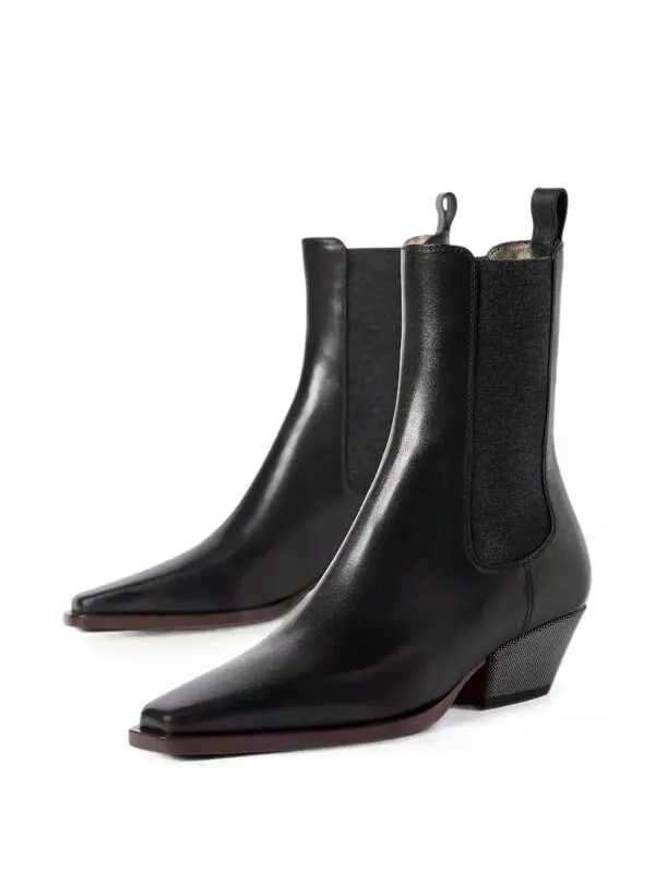 Brunello Cucinelli Embellished-heel Leather Ankle Boots