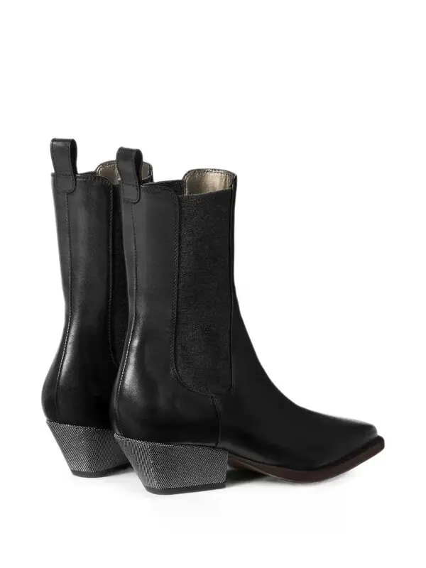 Brunello Cucinelli Embellished-heel Leather Ankle Boots