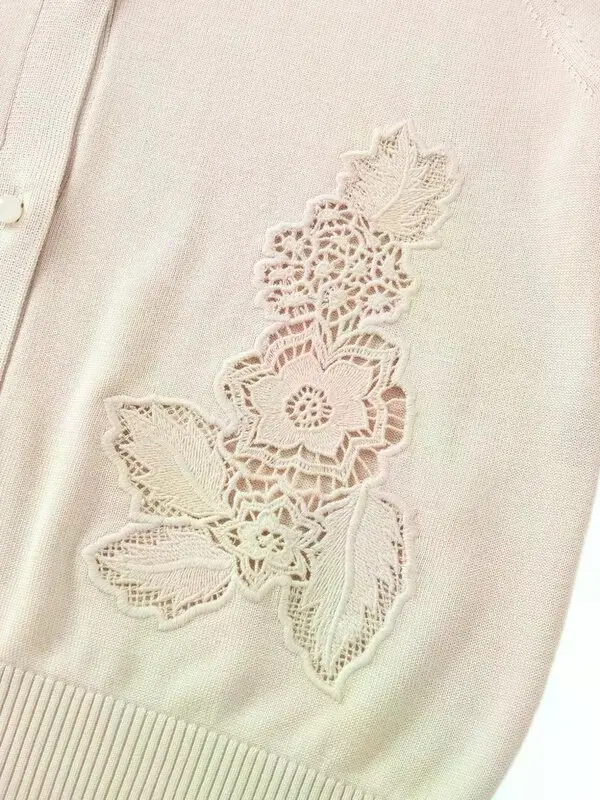 Shanghai Tang Openwork Floral-appliqué Cardigan