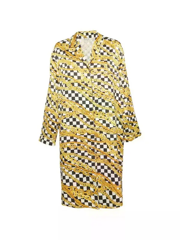 Balenciaga Checked Chain-print Shirt Midi Dress - White