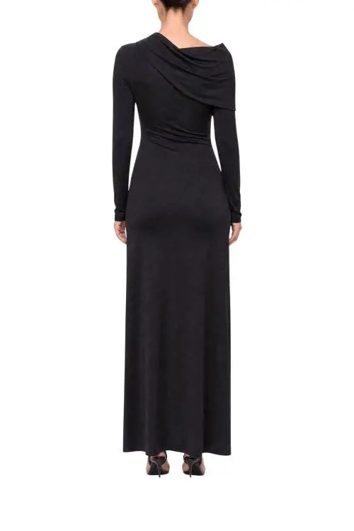 NOCTURNE Asymmetric Neck Draped Maxi Dress - Black