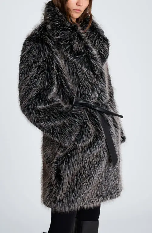KENNETH COLE COLLECTION Belted Faux Fur Midi Coat