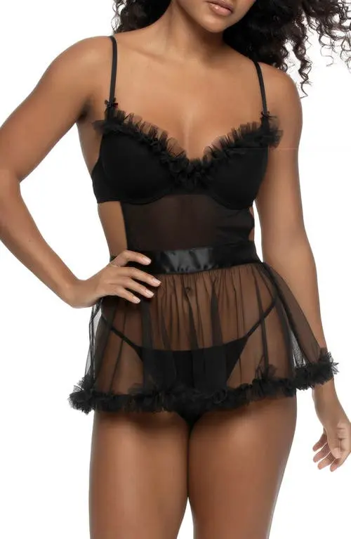 BLACK BOW Veil Apron Underwire Babydoll
