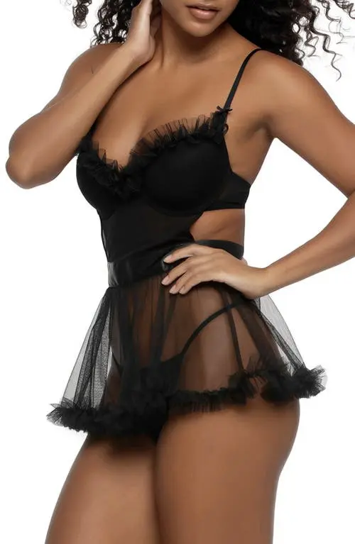 BLACK BOW Veil Apron Underwire Babydoll