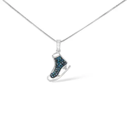 HAUS OF BRILLIANCE 925 Sterling 1/10 Cttw Blue Diamond Ice Skate Pendant Necklace - Silver