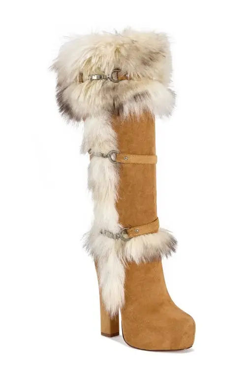 AZALEA WANG Rylan Faux Leather Knee High Boot With Faux Fur Trim