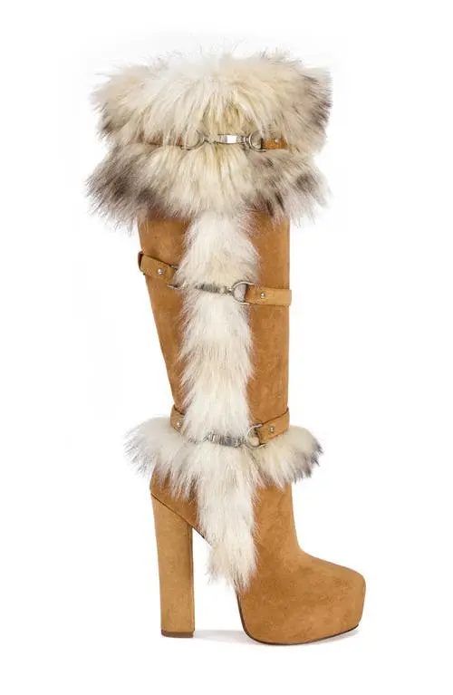 AZALEA WANG Rylan Faux Leather Knee High Boot With Faux Fur Trim