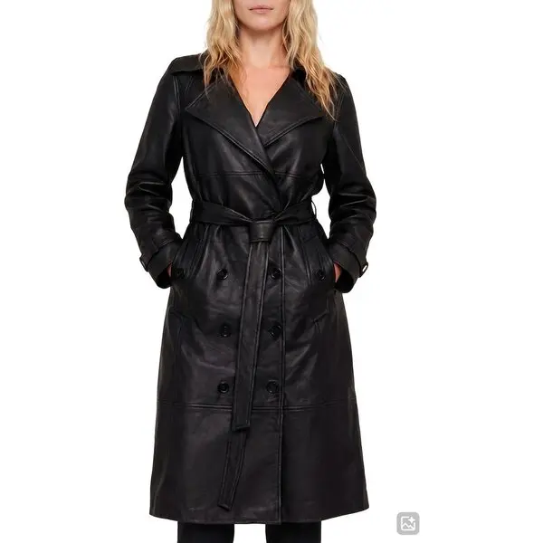 THE FRYE COMPANY Leather Trench Coat - Black