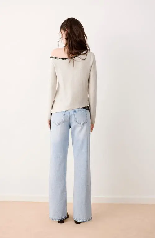 Mango Asymmetrical Off The Shoulder Cotton Blend Sweater