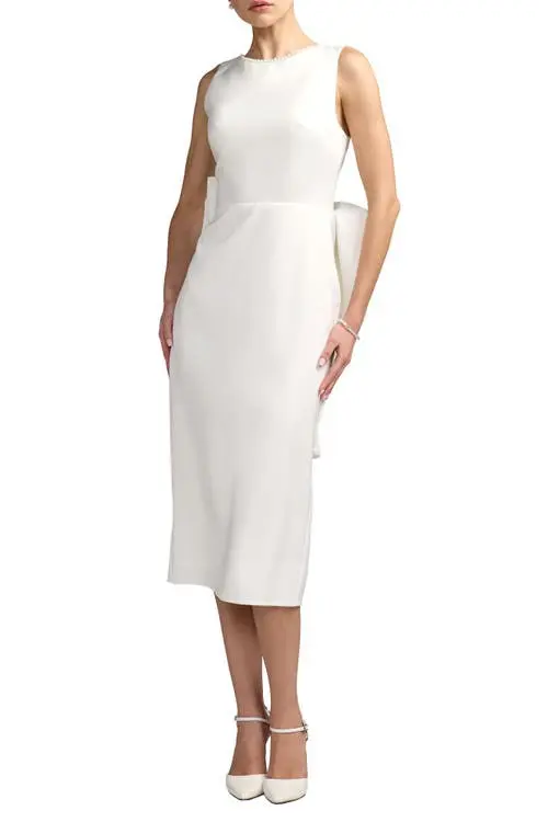 Mac Duggal Embellished Crepe Sleeveless Midi Dress With Bow