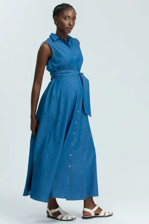 PIETRO BRUNELLI Alba Sleeveless Maternity Shirt Dress - Medium Denim