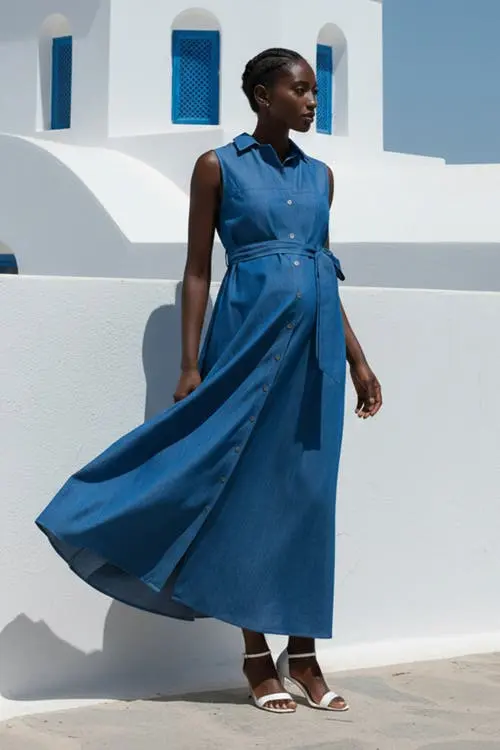 PIETRO BRUNELLI Alba Sleeveless Maternity Shirt Dress - Medium Denim