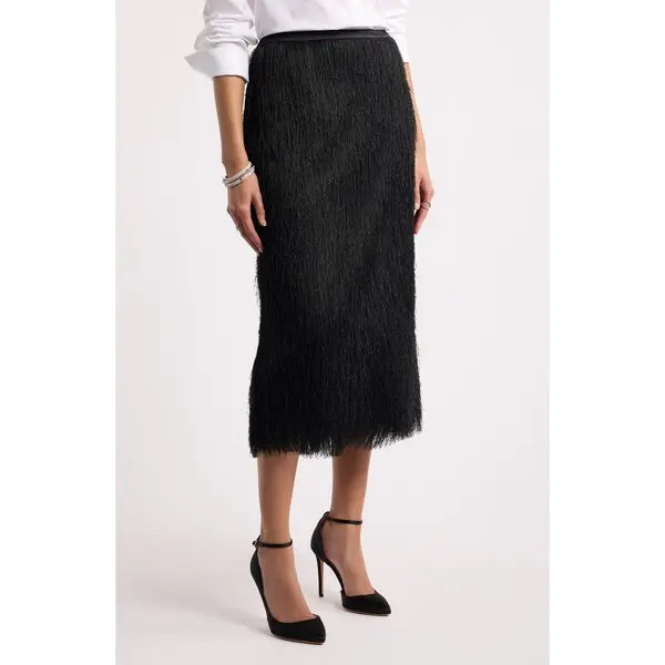 Nordstrom Fringe Column Midi Skirt - Black