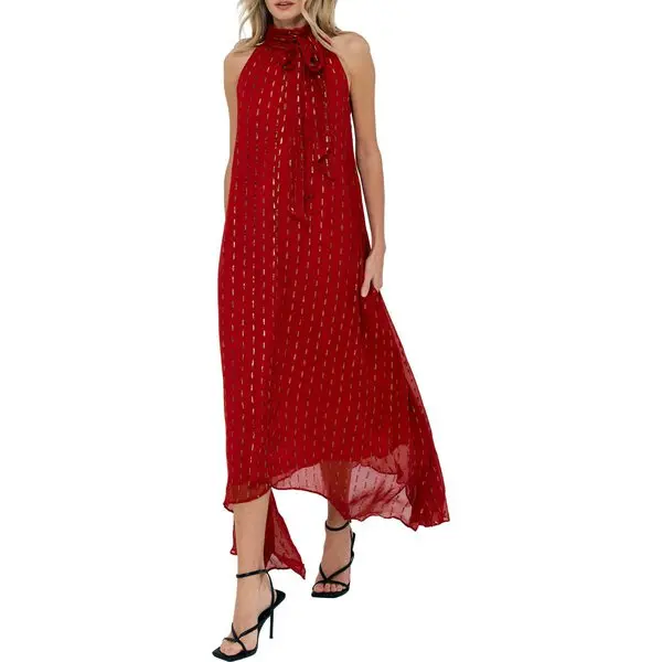CIEBON Sybil Metallic Print Chiffon Dress