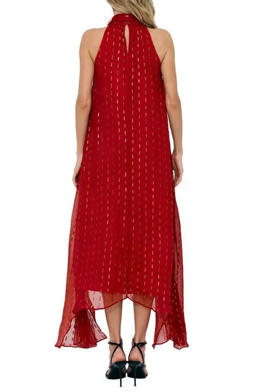 CIEBON Sybil Metallic Print Chiffon Dress