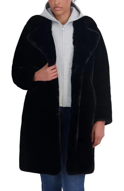 SEBBY COLLECTION GOLD LABEL Faux Fur Coat With Removable Hooded Bib - Black