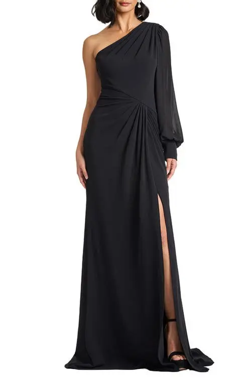 Tadashi Shoji One Shoulder Chiffon Sleeve Gown - Black