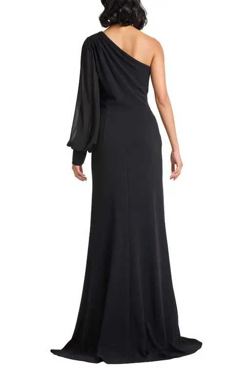 Tadashi Shoji One Shoulder Chiffon Sleeve Gown