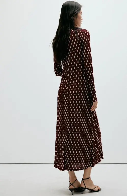 Mango Dot Long Sleeve Midi Dress