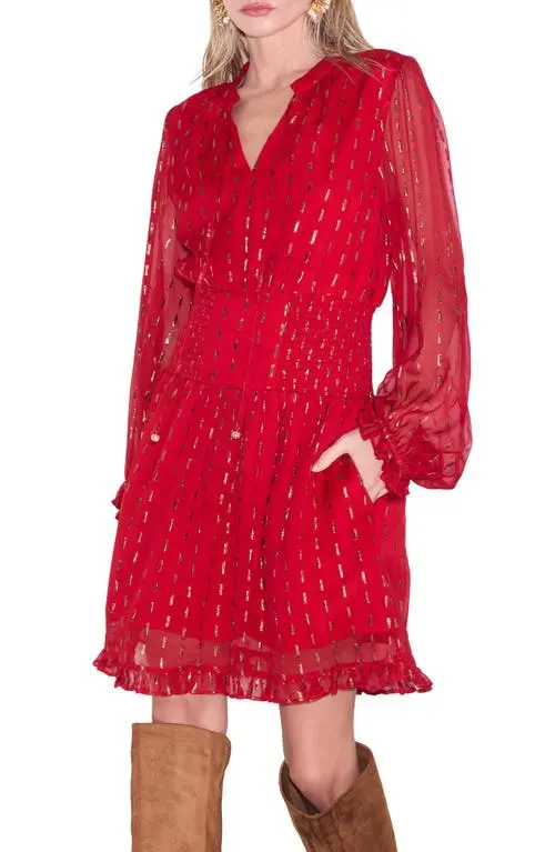 CIEBON Moschata Metallic Print Long Sleeve Dress