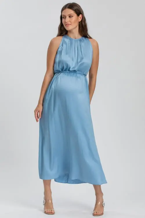 PIETRO BRUNELLI Clarissa Sleeveless Satin Maternity Maxi Dress