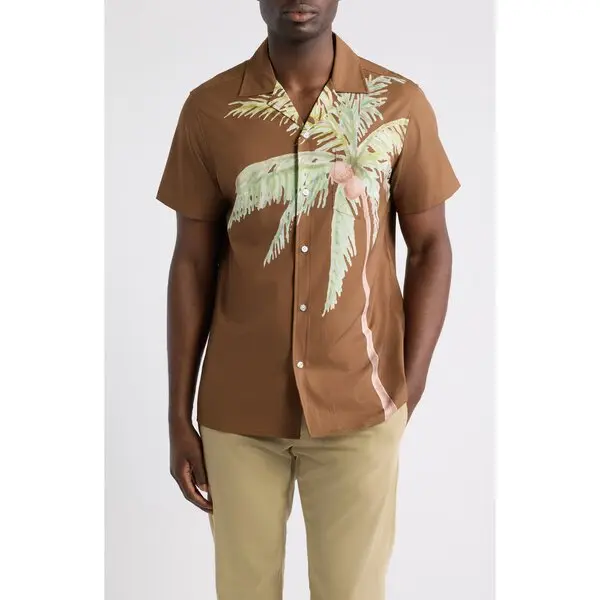 MAVRANS Placed Palm Tree Print Short Sleeve Performance Camp Shirt