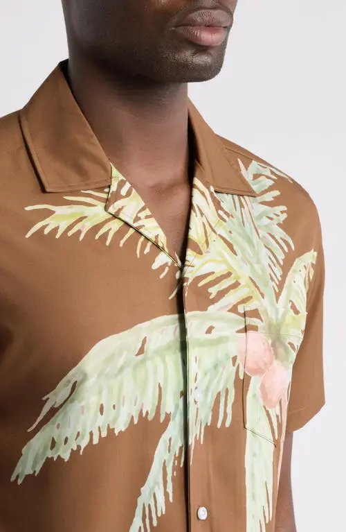 MAVRANS Placed Palm Tree Print Short Sleeve Performance Camp Shirt