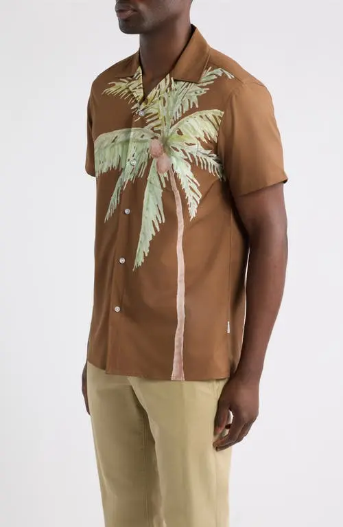 MAVRANS Placed Palm Tree Print Short Sleeve Performance Camp Shirt
