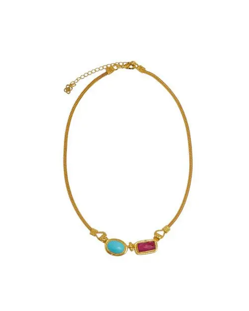 OTTOMAN HANDS Chain Necklace - Turquoise And Ruby