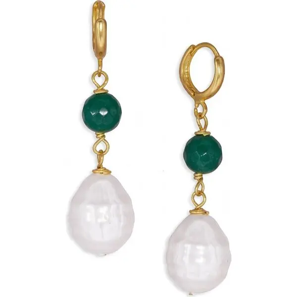 OTTOMAN HANDS Dawn Pearl Huggie Earrings - Emerald