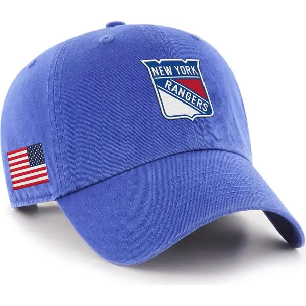 '47 New York Rangers Heritage Flag Clean Up Adjustable Hat - Blue